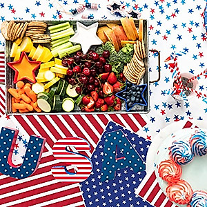 Whaline 200Pcs Patriotic Wax Paper Sheets Stars and Stripes Food Wrapping Tissue Red Blue Wrapping Paper 4th of July Paper Basket Liners for Independence Day Home Baking Party Supplies, 8.3 x 9.8 In