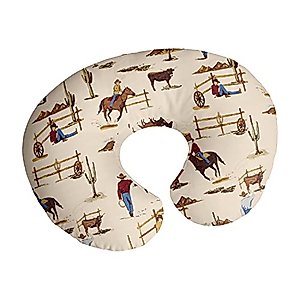 Sweet Jojo Designs Wild West Cowboy Nursing Pillow Cover Breastfeeding Pillowcase for Newborn Infant Bottle or Breast Feeding (Pillow NOT Included) - Red Blue Tan Western Southern Country Horse