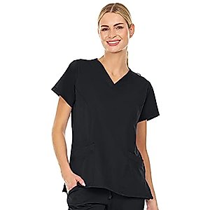 Mini Marilyn Stretch V-Neck Three Pocket Scrub Top with 4-Way Stretch, Black, L