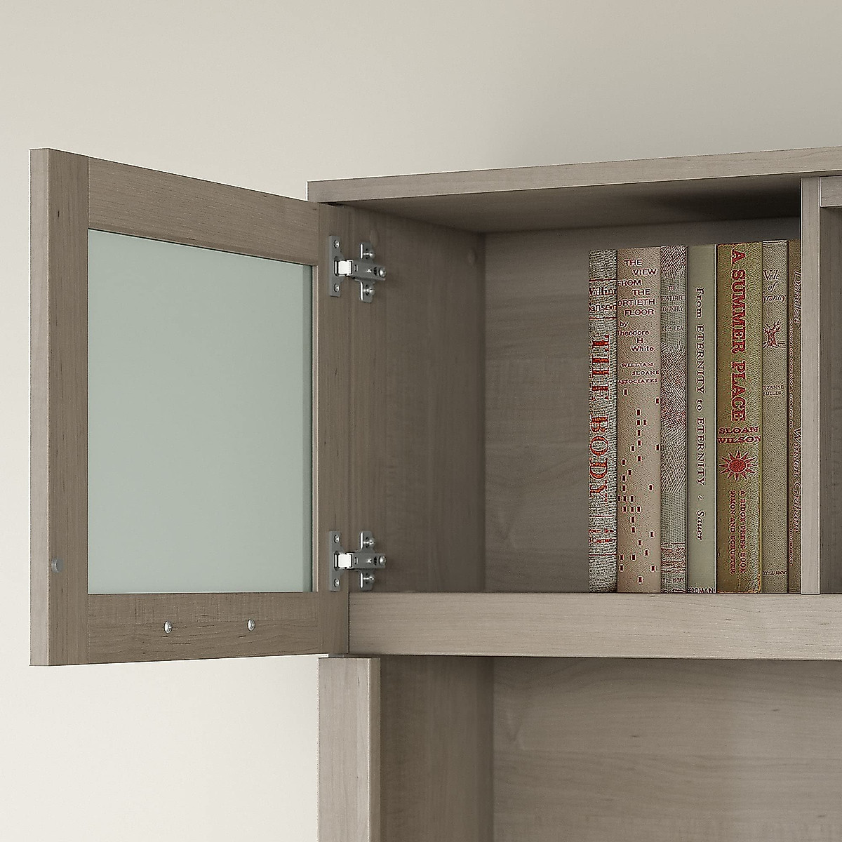 Bush Furniture Somerset 60W Desk Hutch in White and Storm Gray