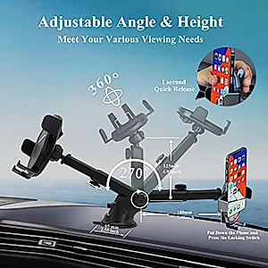 Phone Mount for Car, 1 Second Quick Release, Phone Holder for car Adjustable 360 Rotation, Cell Phone Holder Car be Applied to Dashboard or Windshield