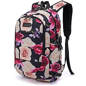 Tzowla Business Laptop Backpack Water Resistant Anti-Theft College Backpack with USB Charging Port and Lock 15.6 Inch Computer Backpacks for Men, Women Girls, Casual Hiking Travel Daypack (Flower)