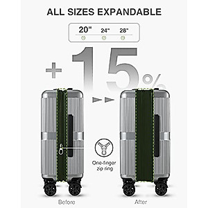LUGGEX PC Silver Carry On Luggage 22x14x9 Airline Approved with Spinner Wheels - Hard Shell Expandable Suitcase