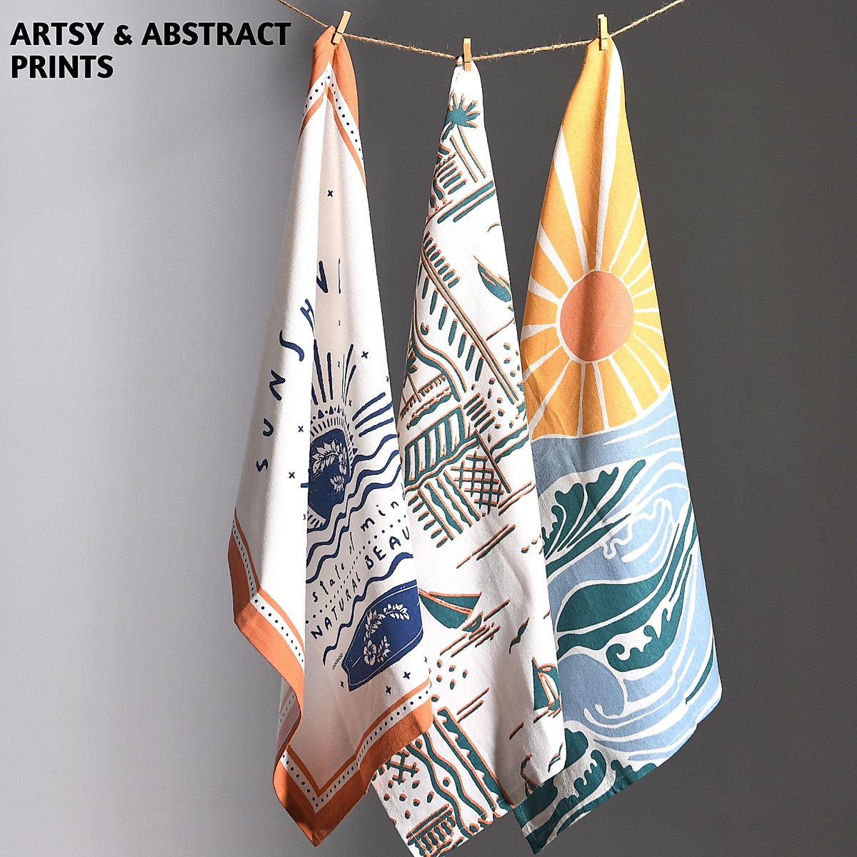 Folkulture Dish Towels for Drying Dishes and Spring Table Runners with Tassels for Farmhouse Decor, Boho Set of 3 Kitchen Towels and Ribbed Boho Table Cover for Rustic Wedding Decoration