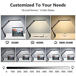 ODOM Desk Lamp, Swing Arm Desk Lamps with Clamp, 10 Brightness for Desk Light, Eye-Caring Desk Lamps for Home Office, Upgraded 12V Adapter with Memory Function
