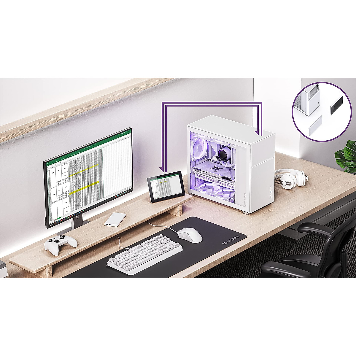 JONSBO D41 MESH SC White ATX Computer Case with Screen,ATX/M-ATX Mainboard/Support RTX 4090(335-400mm) GPU 360/280AIO,Power ATX/SFX: 100mm-220mm Multiple Tool-Free Design,White
