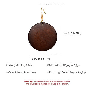 MALOYANVE African Wooden Earrings for Women Unique Ethnic Vintage Bohemian Nature Handmade Wooden Dangle Drop Earrings Lightweight Boho Retro Geometric African Teardrop Wood Statement Earrings Jewelry Gifts (4 Pairs Dark Round Wood)