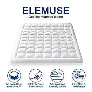 ELEMUSE Cooling Blue Full Mattress Topper for Hot Sleepers, Fitted Sheet Plus Mattress Cover, Supportive Mattress Pad with Soft Filling
