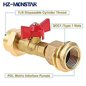20lb to 1lb Propane Tank Adapter with Valve for 1lb / 16.4oz Disposable Throwaway Cylinder, Convert CGA600 to QCC1 Male Thread / POL Female Thread, Hook Up Small Propane Tanks When 20lb Ran Out