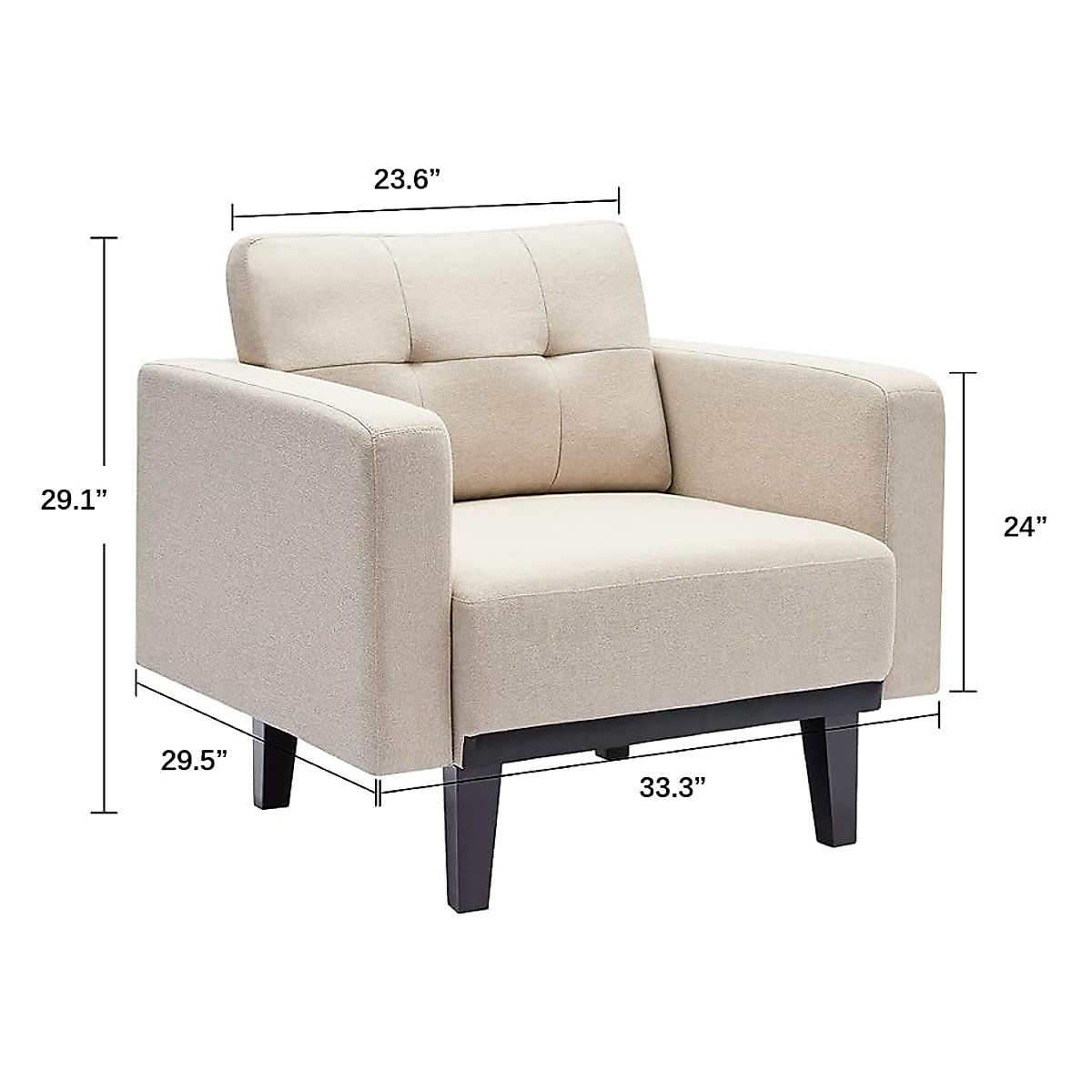 AYEASY Linen Mid-Century Modern Cream Accent Set of 2, Oversized Upholstered Single Sofa Chair Base and Wood Legs, Comfy Living Room Armchairs for Apartment Bedroom Office Study, Ivory/Beige