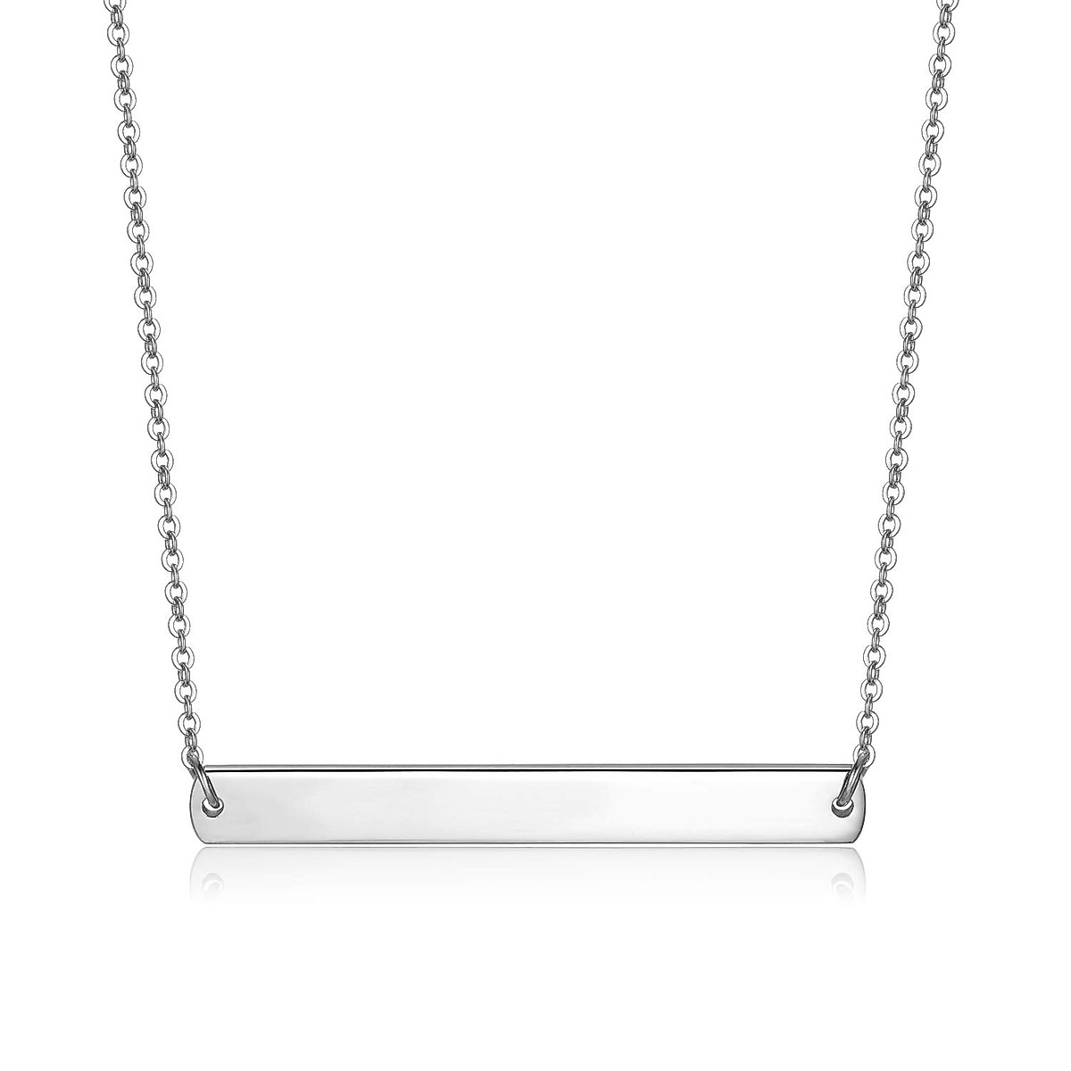 Zillaly Gold Silver Rose Gold Horizontal Bar Necklace Stainless Steel 18K Gold Plated Bar Necklace Ladies Adjustable Chain (White)