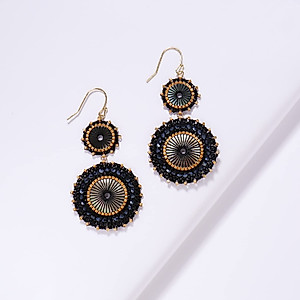 Black Beaded Earrings Glass Seed Beads Bohemian Acrylic Dangle Handmade Fashion Jewelry for Women (Style-42)