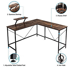 Narrow Entryway Table, Home Office Desk, Office Table, Computer Corner Desk with Monitor Stand, Space-Saving Computer Desk, Modern Wooden Desk, Easy to Assemble, Multi-Usage, Rustic Brown