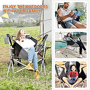 KingCamp Hammock Camping Chair Swinging Rocking Chair for Adults Lawn Beach Camp Outside Portable Folding Chair Hold Up to 264lbs with Adjustable Back Support Carrying Bag Cup Holder