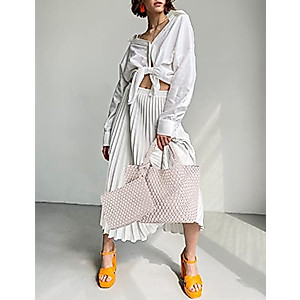 Large Woven Tote Handbags Women Designer Vegan Leather Shoulder Top-Handle Travel Tote Bag Lady Underarm Shopper Bags + Purse Beige