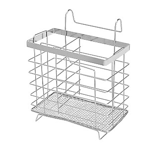 SHERCHPRY Utensil Holder Drying Rack Flatware Storage Basket 2 Divided Stainless Steel Cutlery Silverware Organizer Draining with Hooks for Chopstick Spoon Fork