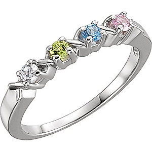 Family XO Mothers Ring 3 4 or 5 Birthstones 10k White or Yellow Gold