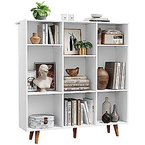 Pipishell 9-Cube Bookshelf, Bookcase with 3 Height-Adjustable Shelves and Solid Legs, Cube Storage Shelf, Modern Freestanding Open Bookshelf for Living Room, Bedroom, White, PIBS04W