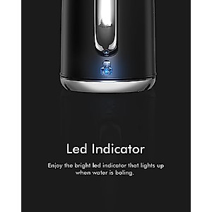 Longdeem Fast-Boil Electric Tea Kettle, 1.7L Stainless-Steel Water Heater, 1500W, Cordless Matte Black Design with LED, Auto-Shutoff & Anti-Dry Protection