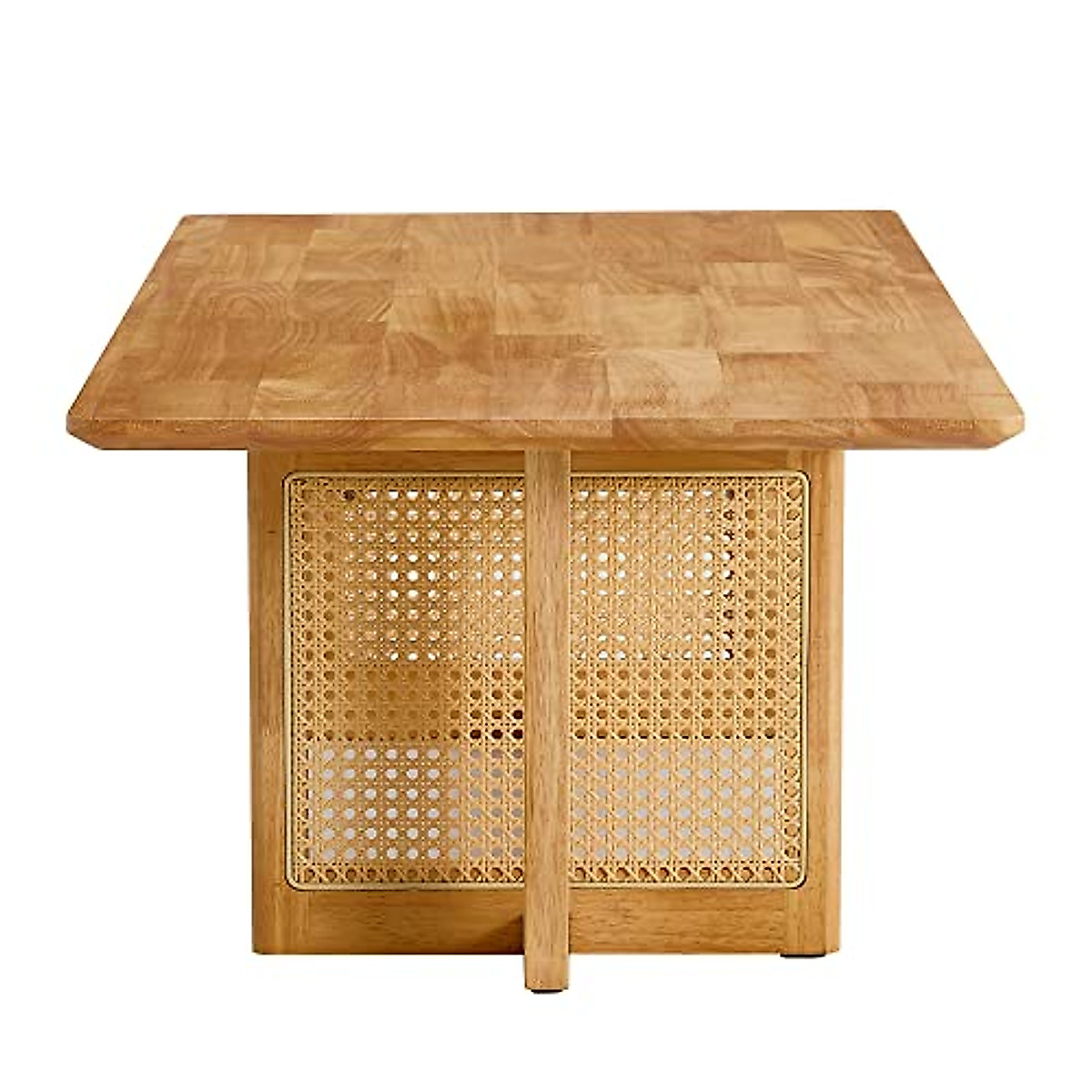 LUSPAZ Rattan Coffee Table Rectangular Solid Wood Coffee Table with Cross Table Legs for Living Room Furniture