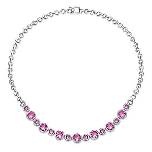 Gemsme 18k White Gold Plated Halo Cubic Zirconia Necklace Faux Pink Diamond Necklace for Women 16 inch