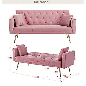 Pink Velvet Sofa Bed with 3 Adjustable Backrests, Chrome Legs - Convertible, Folding Sleeper Couch for Living Room, Office