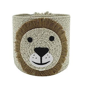 W Design Kid’s Basket with Decorative Lion, 8” x 8”, Soft Woven Rope Cotton, Cute Bedroom and Nursery Decor for Boys and Girls, Stores Toys or Clothes