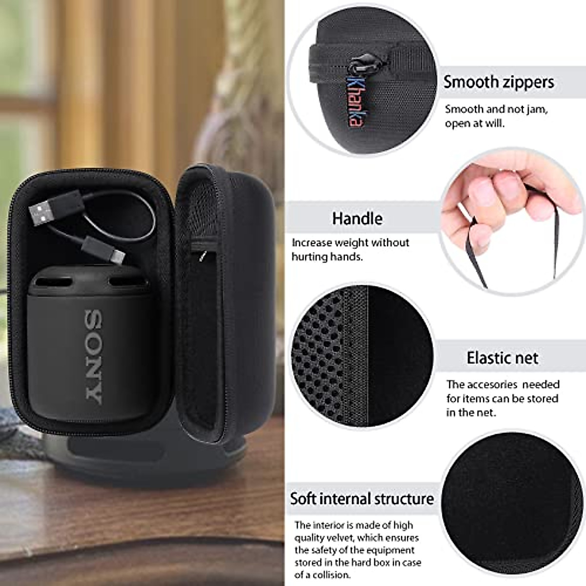 khanka Hard Travel Case Replacement for Sony SRS-XB13 Extra Bass Compact Portable Waterproof Bluetooth Speaker (Black)