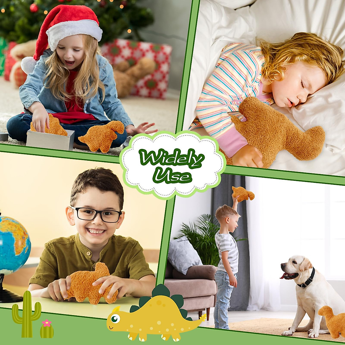 Niurewan 4 Pcs Dino Nugget Pillow Set,Large Chicken Nugget Plush with 3 Small Dinosaur Plush Toys,Dino Stuffed Animal for Birthday Gift Party Favors