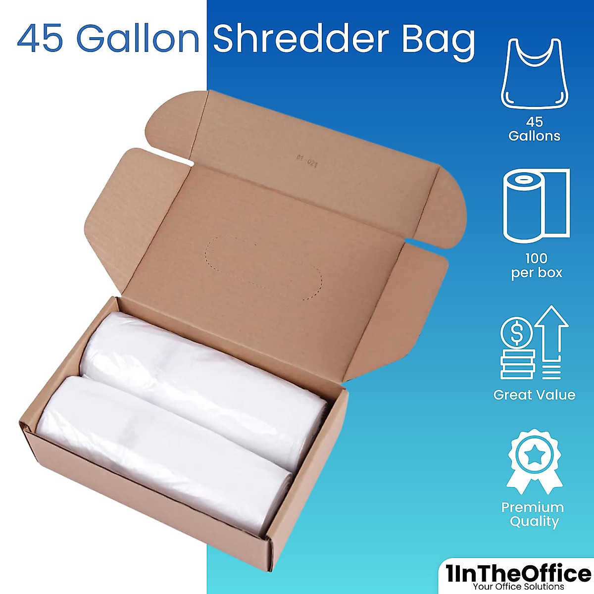 1InTheOffice Shredder Bags 40-45 Gallon, Paper Shredder Waste Bags, (100 Box)