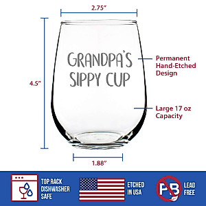 Grandpa's Sippy Cup - Stemless Wine Glass Gift for Grandfathers - Fun Birthday Glasses - Large