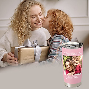 Personalized Tumbler with Pictures Text Name, Custom Photo Stainless Steel Tumbler, 20 Oz Travel Coffee Cup with lids, Personalized Mother's Day Birthday Gifts for Mom, Dad, Women, Men, Friend