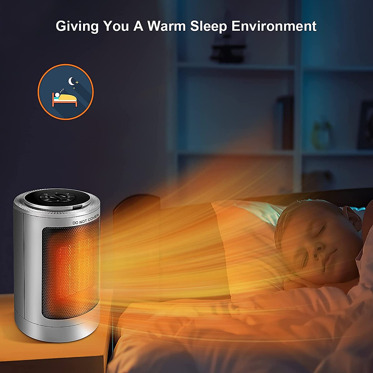 Space Heater, 1500W Ceramic Quiet Room Heater with Adjustable Thermostat, Tip-Over and Overheat Protection, Portable Electric Heater for Office Bedroom Indoors