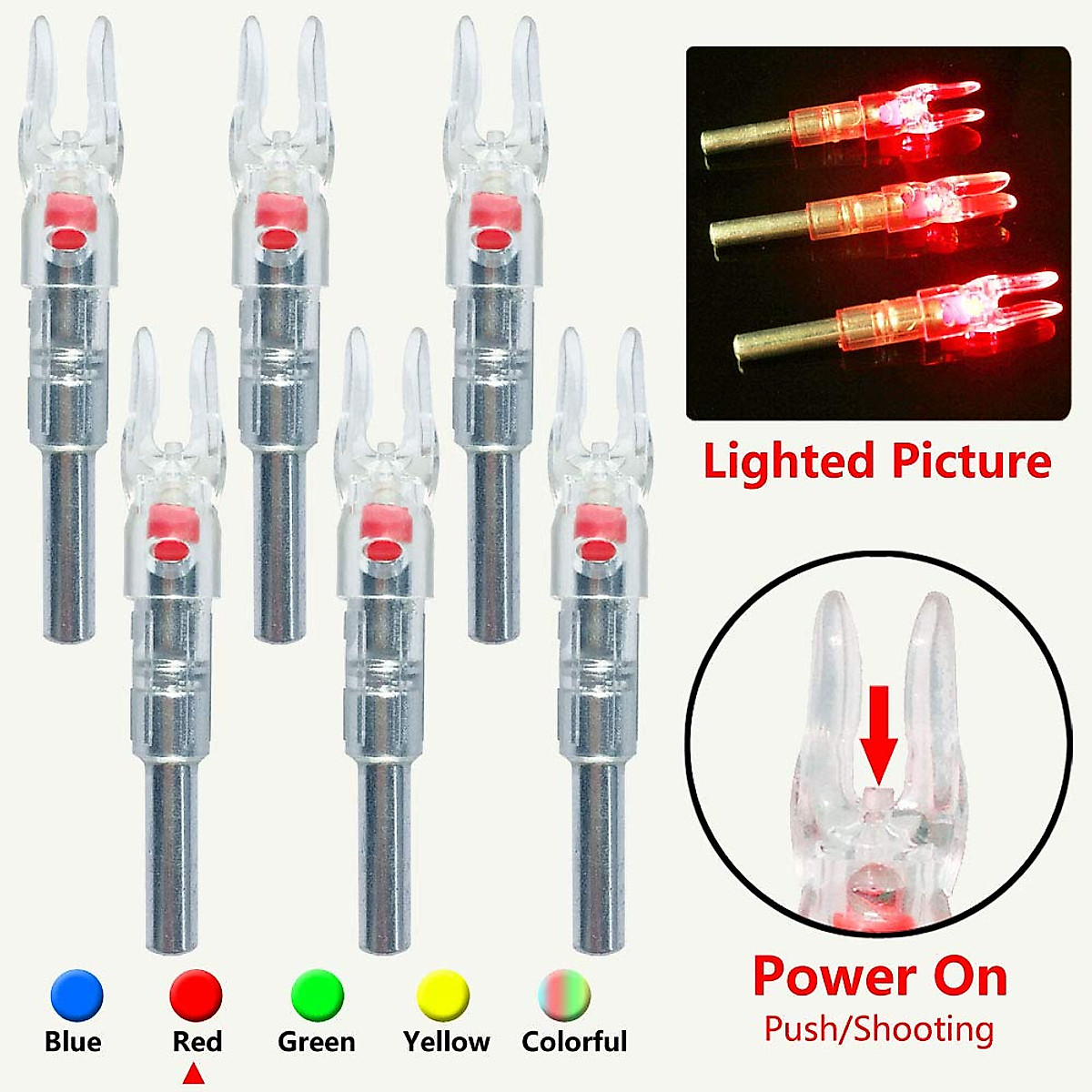 HUNTER ACTION 6PCS S Lighted Nocks for Arrow Archery Nocks Hunting LED Arrow Nocks Fits for Arrows with 0.244''/6.2mm Inside Diameter(Red)