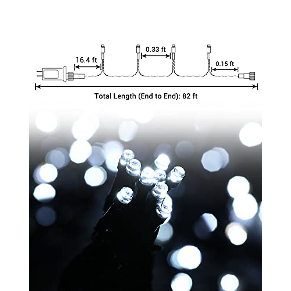 Flacchi White Christmas Lights 82Ft 200 LED Timer 8 Modes Low Voltage String Lights Indoor Outdoor