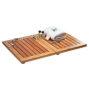 Premium Bamboo Shower Bench, Bamboo Bathtub Tray Caddy, and Bathroom Floor Mat