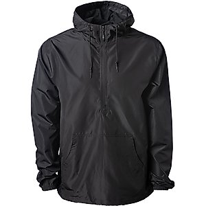 Global Blank Men's Lightweight Windproof Water Resistant Windbreaker Packable Jacket Shell with Hood, Black, Large