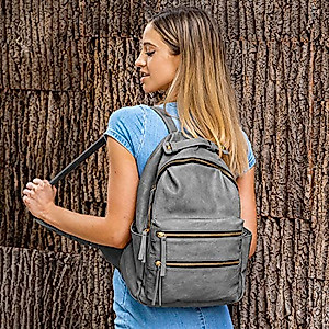 Madison West Kylee Backpack Purse for Women, Casual Daypack Handbag, Soft Vegan Leather - Charcoal