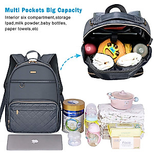 LANDICI Diaper Bag Backpack, Multifunction Travel Back Pack Maternity Baby Changing Bags with Changing Station and USB Charging Port for Mom Dad Boy Girl, Large Capacity, Waterproof, Black