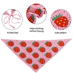 AWAYTR Crochet Bandana Head Kerchief Hair Scarf 2Pcs Knitted Scarves Tie Bcak Floral Headwrap for Women Girls (Strawberry Mushroom (pink+beige))
