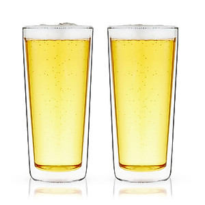 True Double Walled Beer Glasses Drinking Set, Pint Glass Tumblers for Housewarming, Birthday, Wedding, Home Bar Accessories, 16 oz, Set of 2, Clear