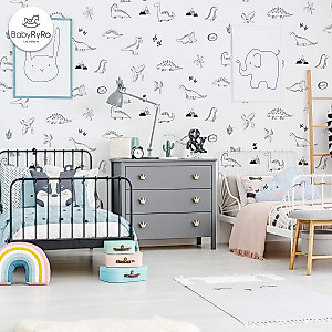 Baby RyRo London Stylish Dinosaur Wall Decals - Charming Baby Room Decor, Dinosaur Wall Decor, Dinosaur Wallpaper, 36 Dino Wall Decals, Peel and Stick Wallpaper, Peel and Stick.