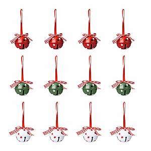 Gesundheit 12 PCS 2" Tall Christmas Jingle Bell,Christmas Tree Bells Pendant,Christmas Holiday Party Supplies Craft Bells with Star Cutouts, Red & White & Green for Home Garden Christmas Tree Decor,