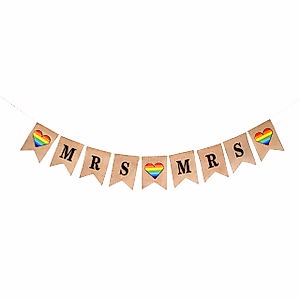 Mandala Crafts Burlap Mrs and Mrs Banner for Lesbian Wedding Decorations - Mrs & Mrs Sign for LGBT Wedding Decorations Lesbian Engagement Party Decorations