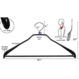 Mawa by Reston Lloyd BodyForm Series Non-Slip Space-Saving Extra Wide Clothes Hanger with Bar for Pants