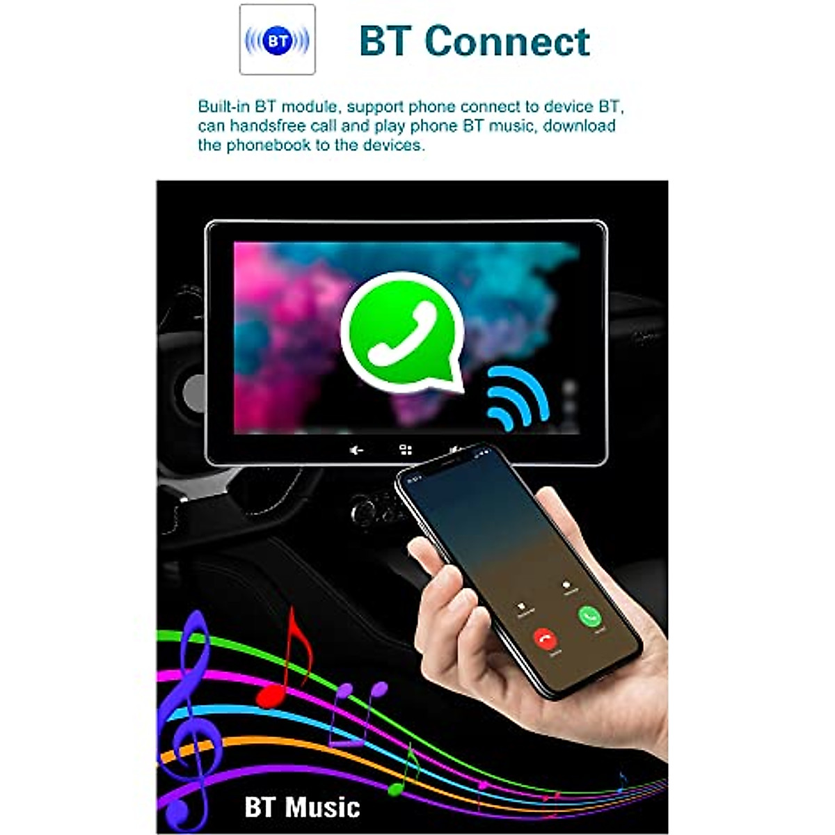 Polarlander 7 Inch Touchscreen Monitor for Wireless Apple Carplayer and Android Auto Built-in Two Speakers Car Stereo Multimedia Player with Bluetooth, Mirror Link, Dash or Windshield Mounted