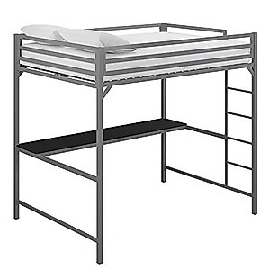 DHP Miles Metal Full Loft Bed with Desk, Silver