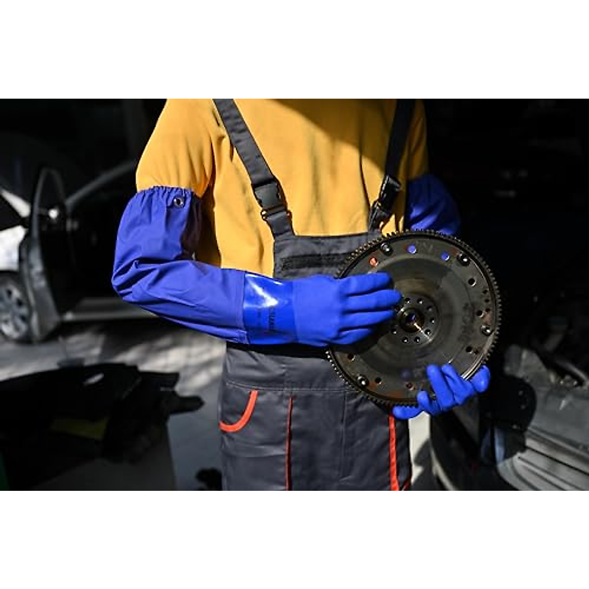 LANON 26" Elbow Length PVC Chemical Resistant Gloves, Heavy-Duty Long Rubber Gloves, Acid, Alkali & Oil Protection, Large