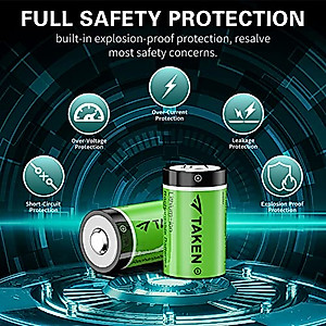 Taken CR123a Battery 123 Batteries Lithium 3.7V Rechargeable Batteries 8 Pack for Arlo Cameras (VMC3030/VMK3200/VMS3330/3430/3530), Flashlight, Microphone