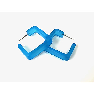 Aqua Blue Frosted Lucite Acrylic Square Hoop Earrings - SQH-BL-1